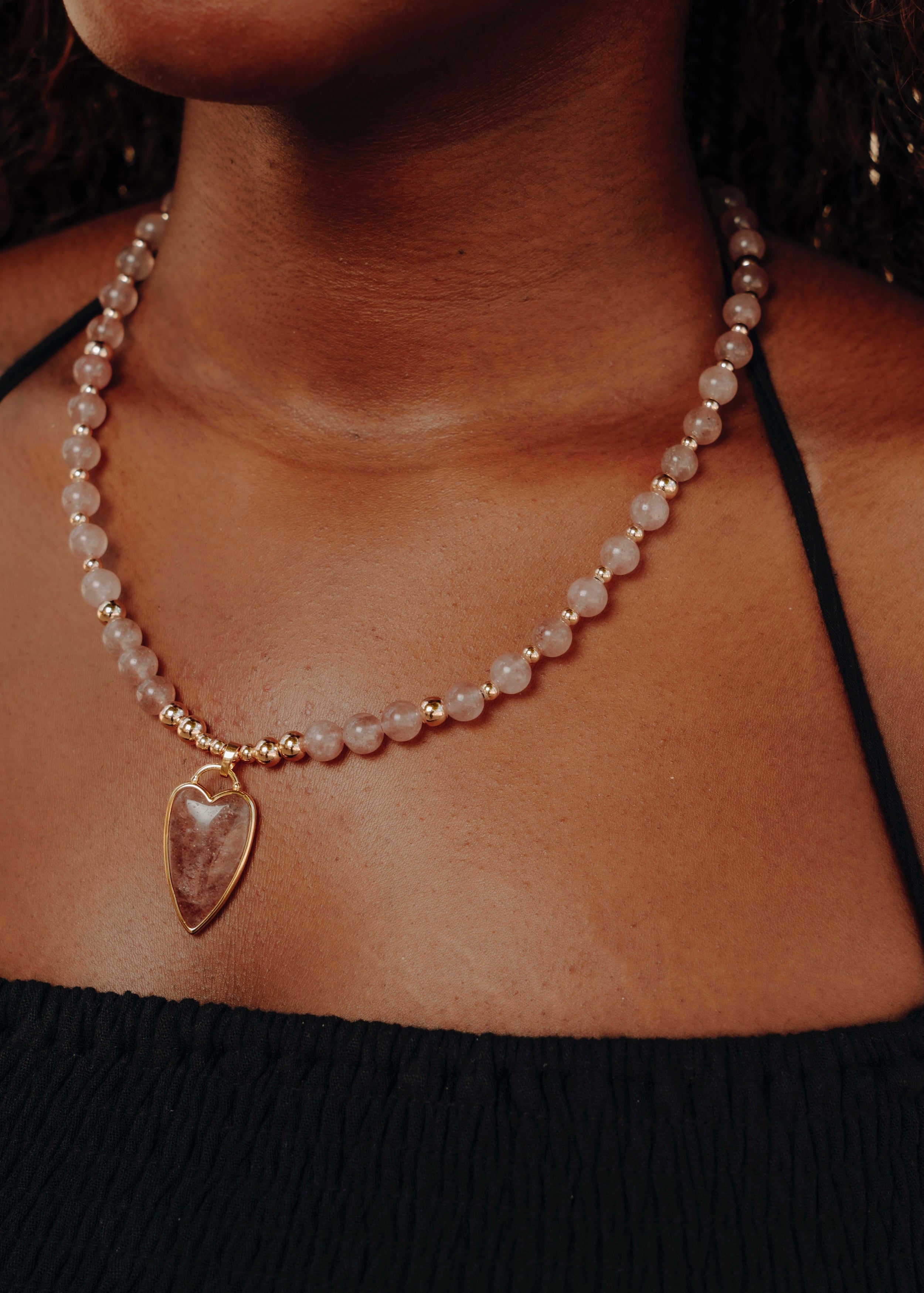 Beaded Crystal Heart Necklace - Powerful Crystal Energy // Fiong Mma
